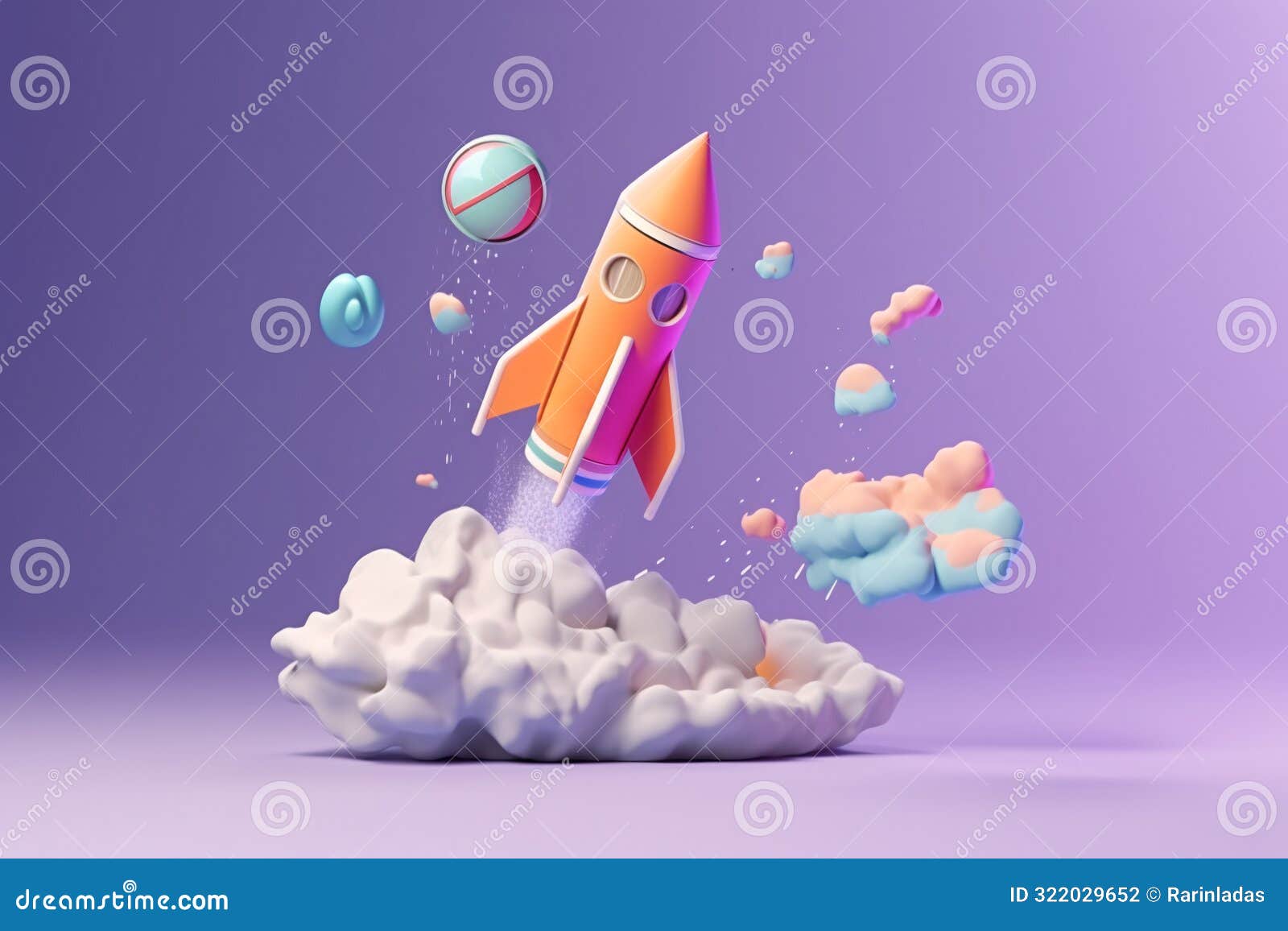 3D Rocket Blasting Off from a Cloud with Flames and Smoke, Dynamic ...