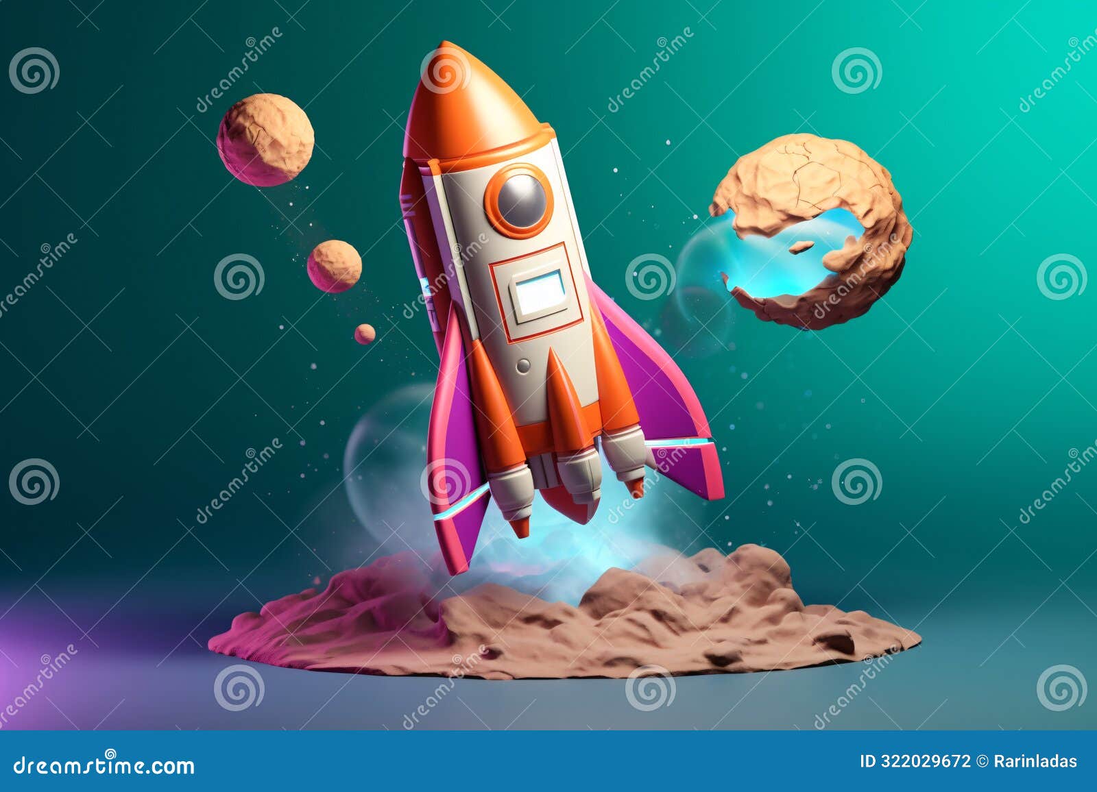 3D Rocket Blasting Off from a Cloud with Flames and Smoke, Dynamic ...