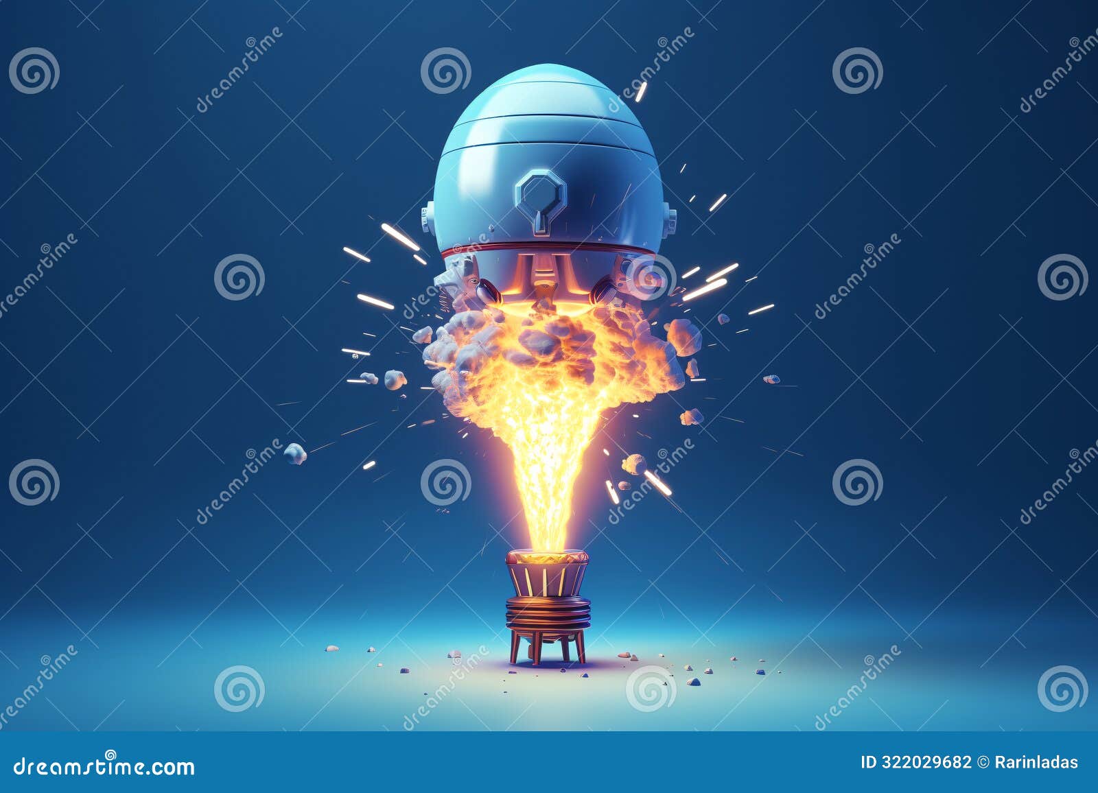 3D Rocket Blasting Off From A Cloud With Flames And Smoke, Dynamic ...