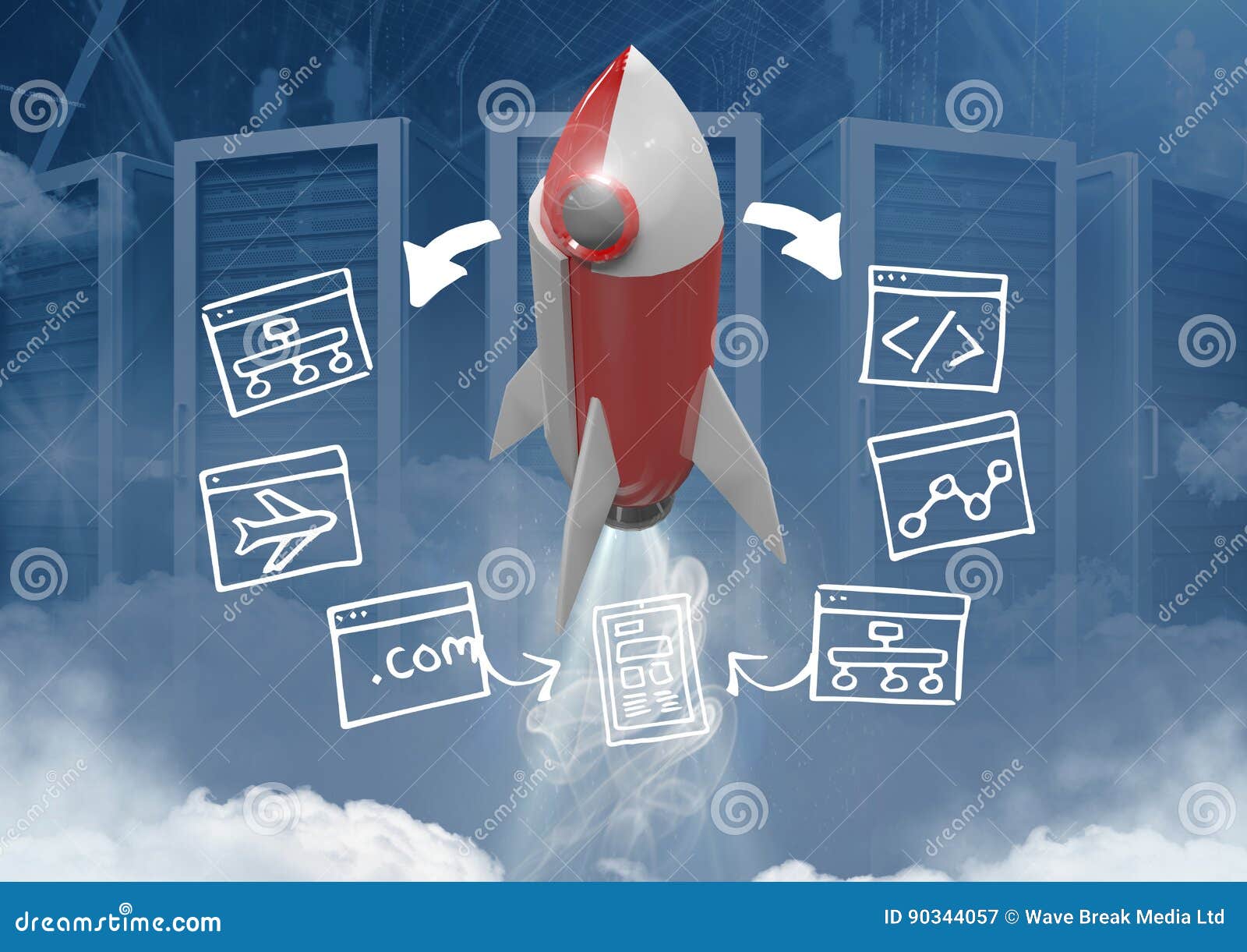 3D Rocket Flying with Screen Computer Drawings Graphics Stock ...