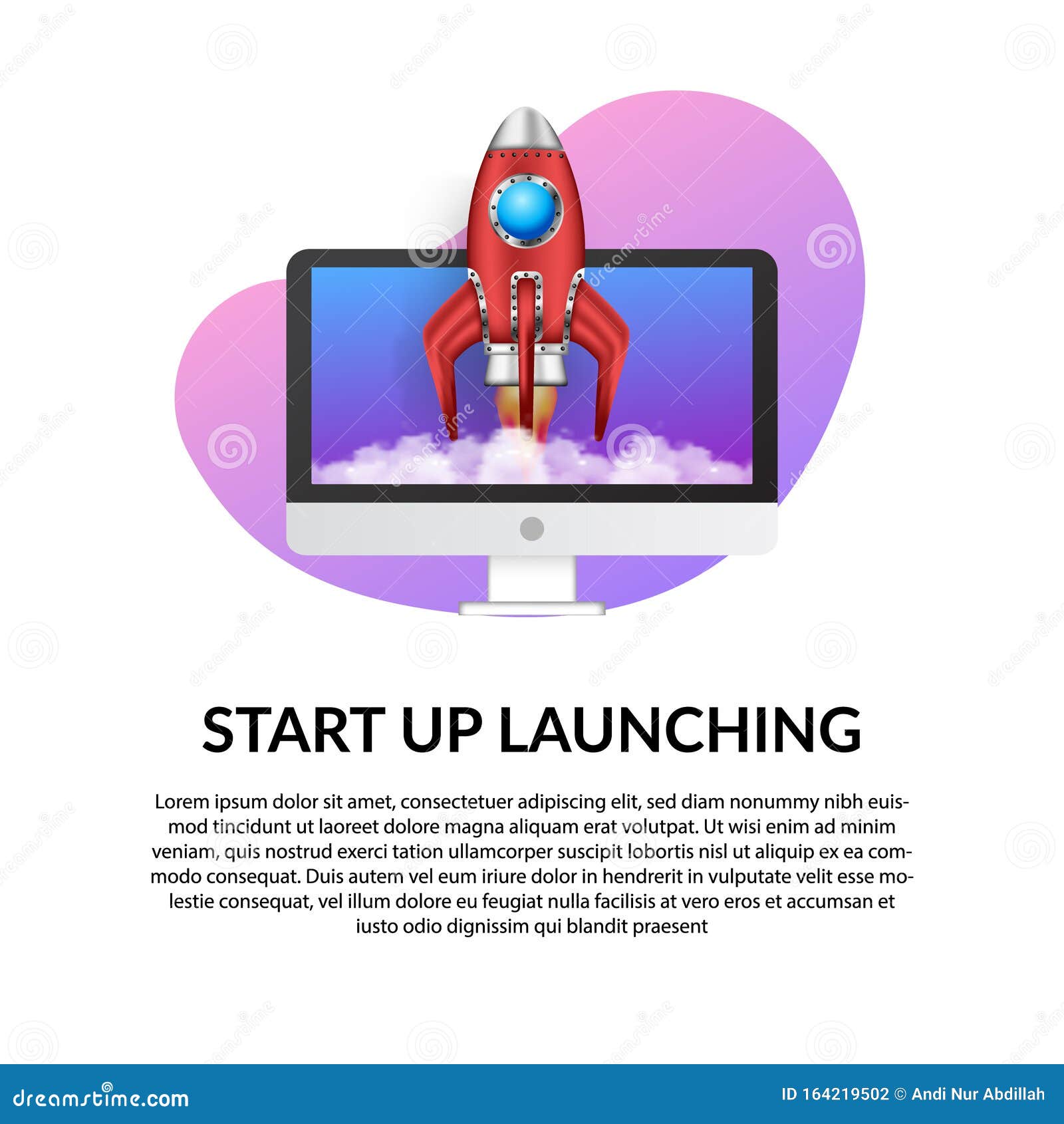 3D Rocket Launch with Computer Illustration Concept for Business Start ...