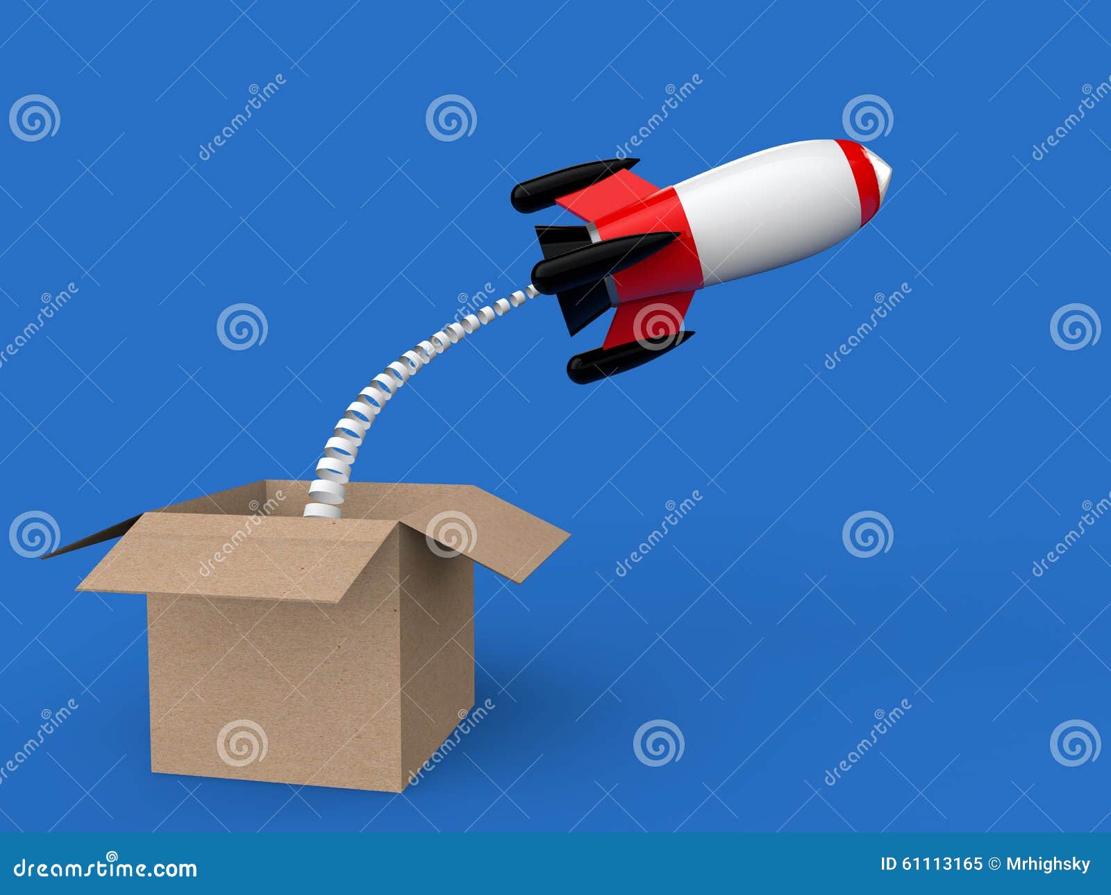 3d Rocket Launching Out of Box Stock Illustration - Illustration of ...