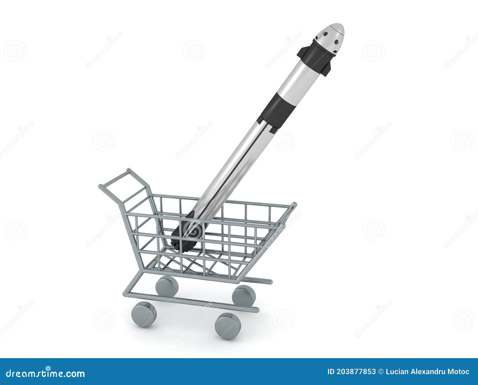 3D Rocket in shopping cart stock illustration. Illustration of craft ...