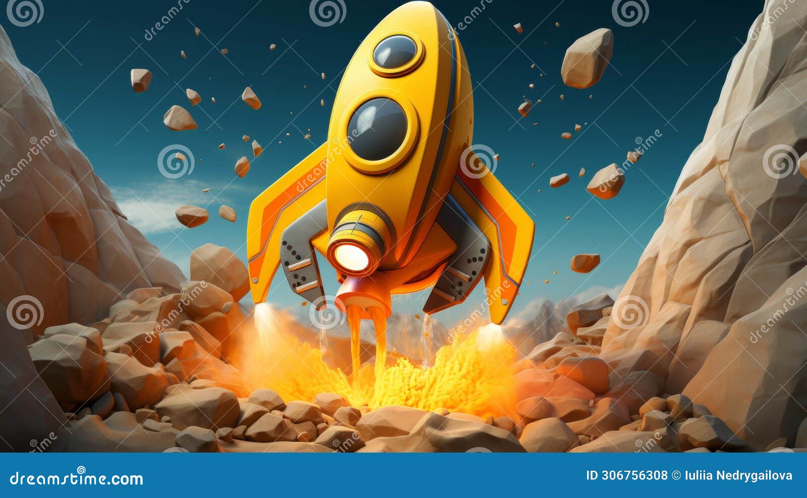 3d Rocket Takes Off into the Sky, Providing Ample Space for Your Custom ...