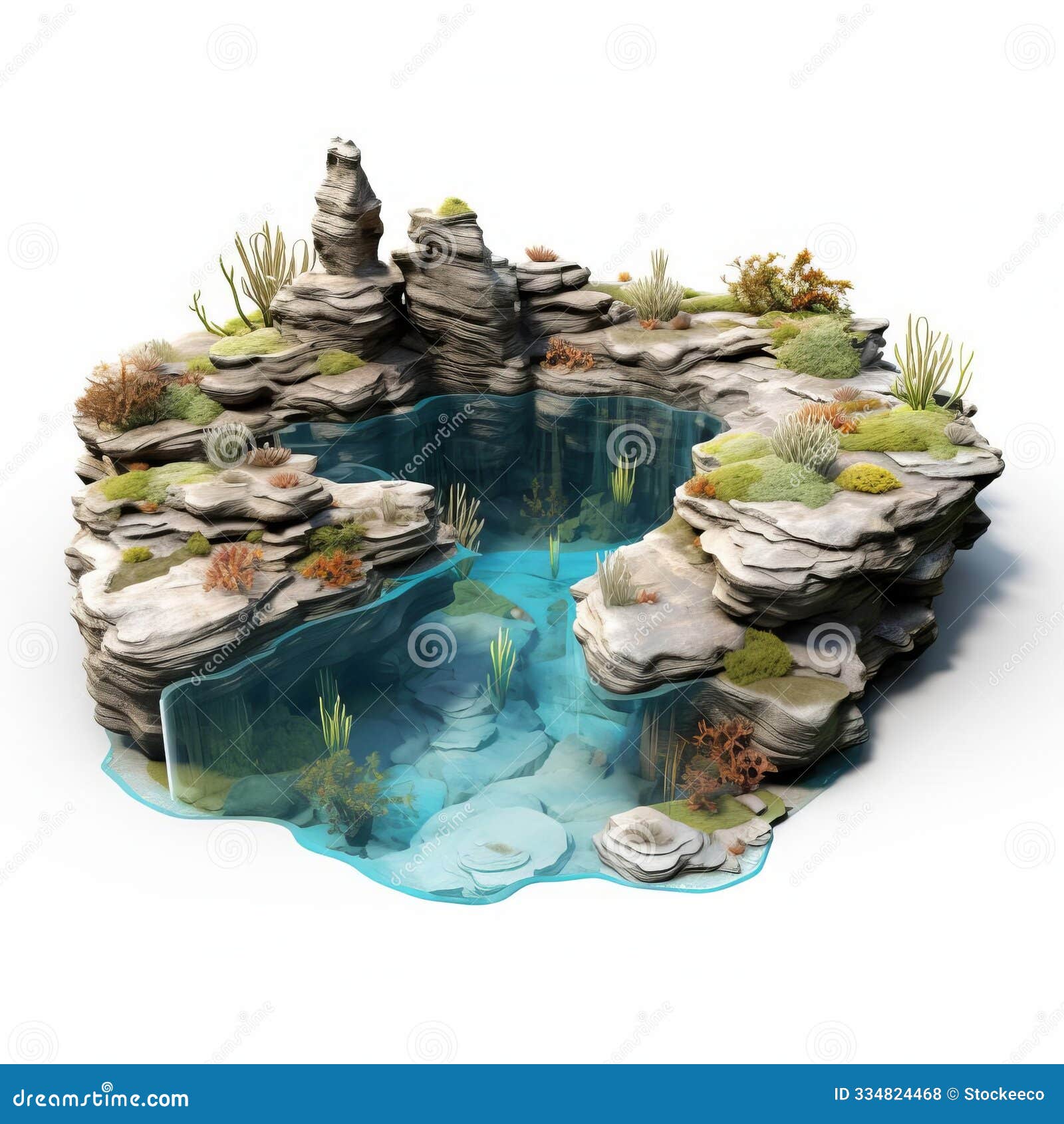 Highly Detailed 3d Rockpool Model on White Background Stock ...