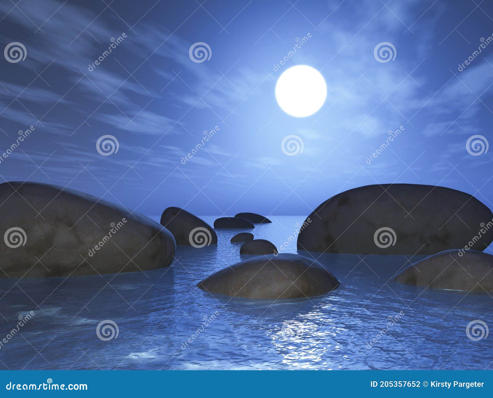 3D Rocks in Ocean Against Sunset Sky Stock Illustration - Illustration ...