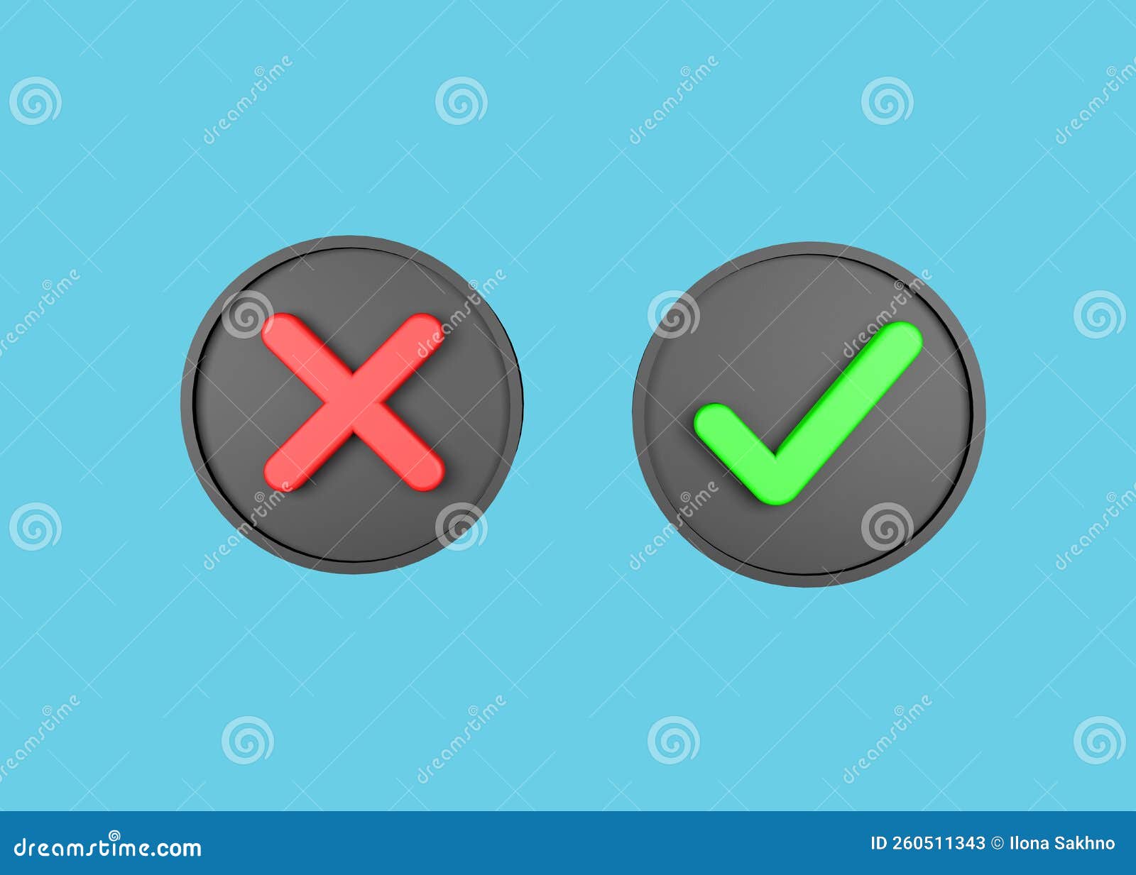 3d Round Black Button Check and Cross Mark. 3d Render Stock ...
