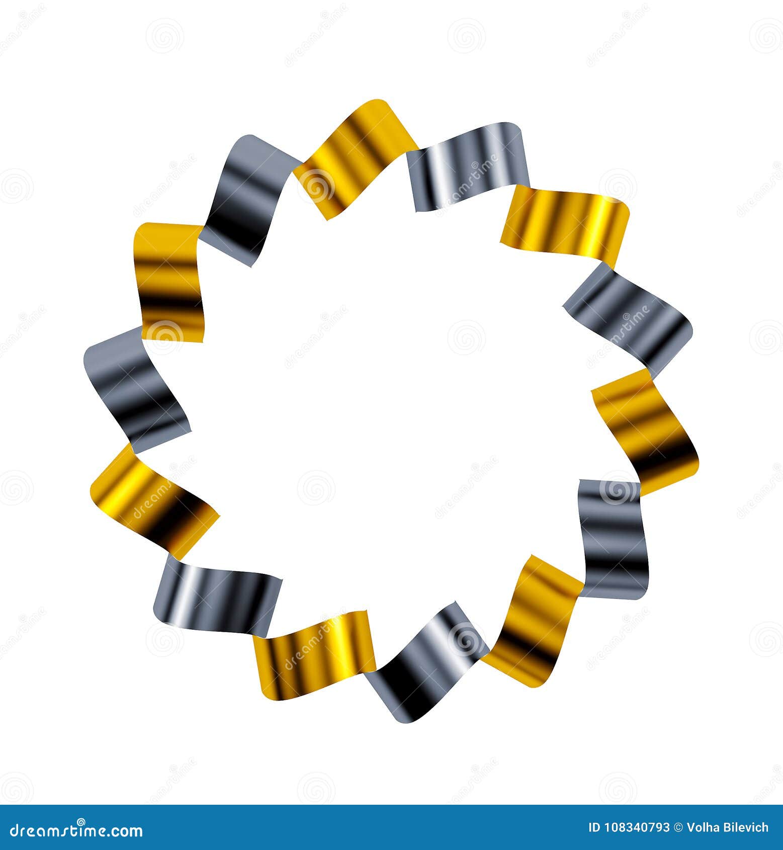 3d Round Golden and Silver Ribbon Frame. Isolated on White Stock ...