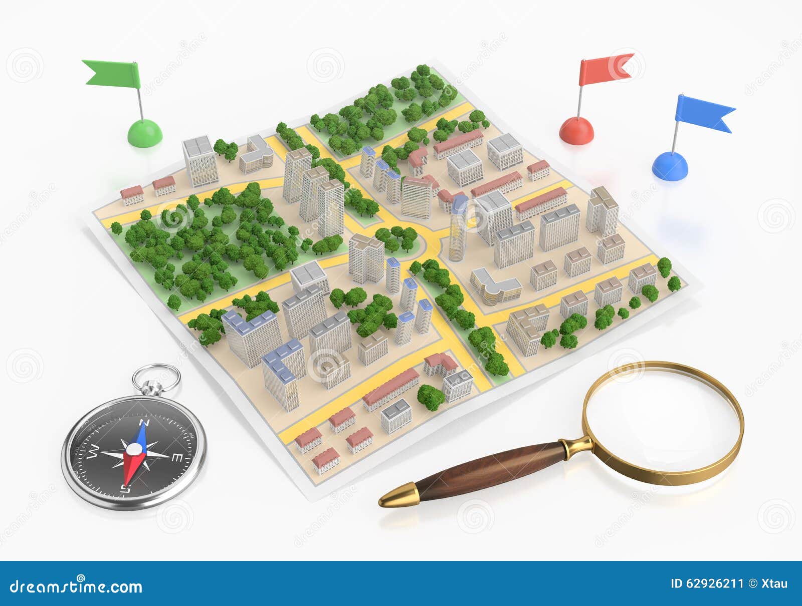 3D Route Map of an City stock illustration. Illustration of compass ...