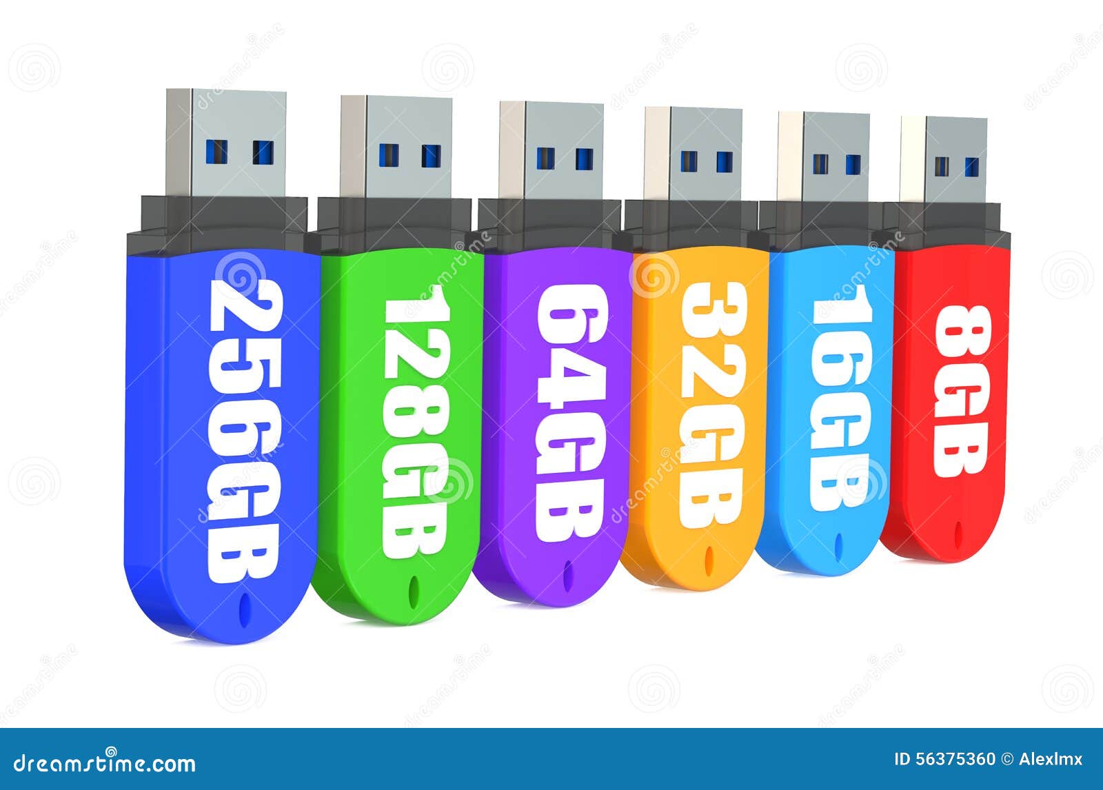 3d Row of Color USB Flash Drives Stock Illustration - Illustration of ...