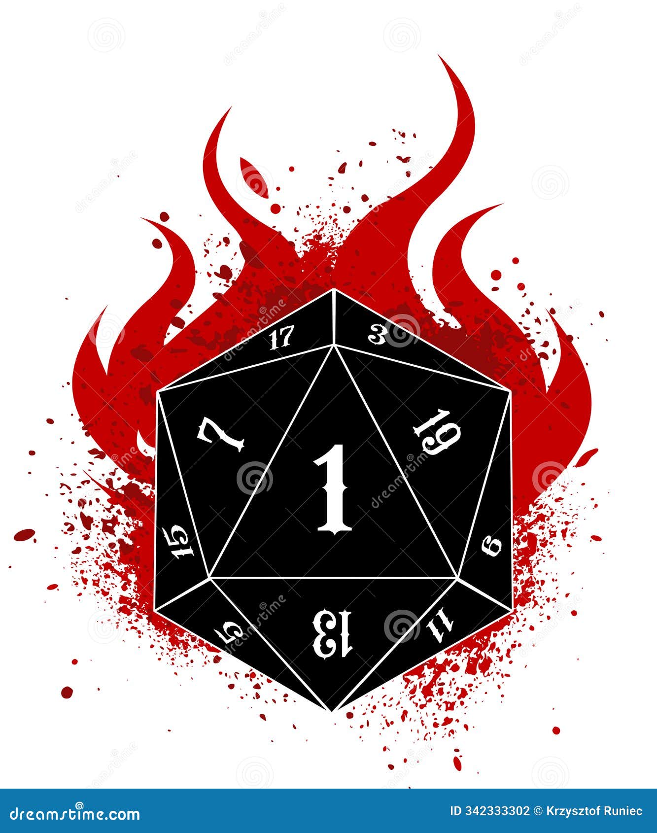 D20 RPG dice with flames stock illustration. Illustration of fantasy ...