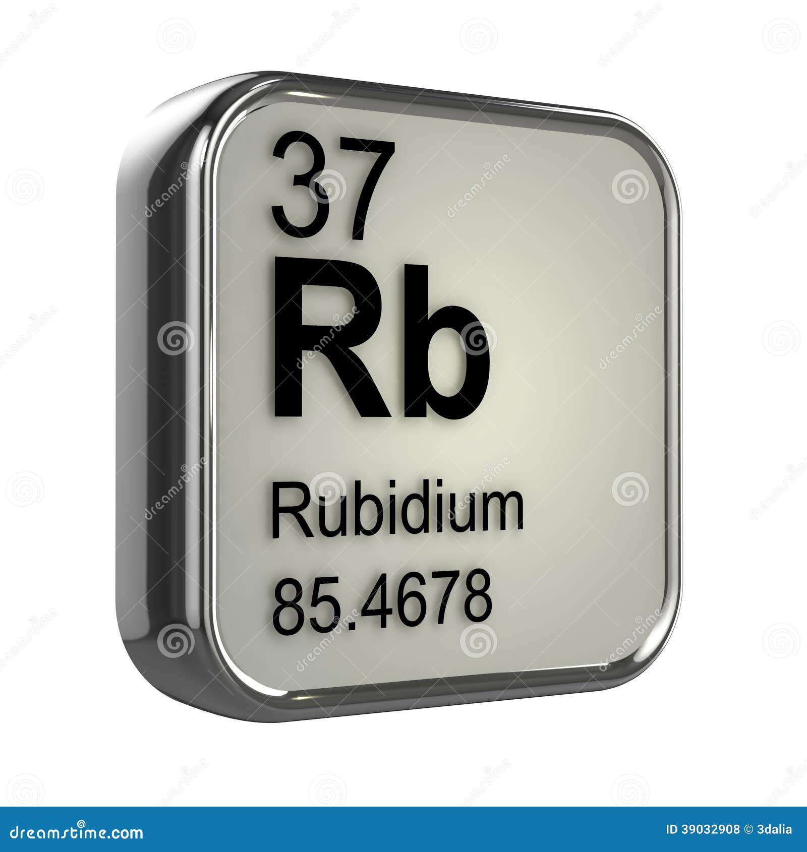 Rubidium As Element 37 Of The Periodic Table 3D Illustration On Silver ...