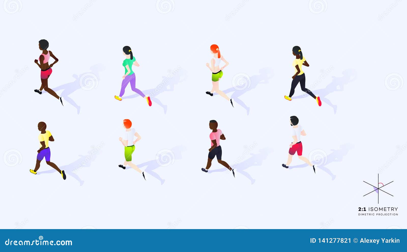 3d Running People. Conceptual Isometric Illustration. Dimetric Video ...