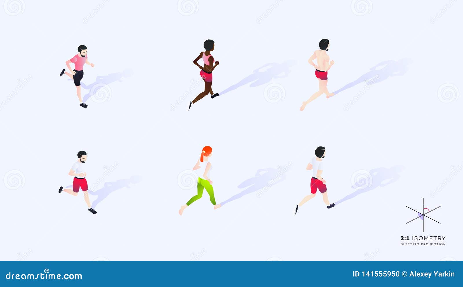 3d Running People. Conceptual Isometric Illustration. Dimetric Video ...