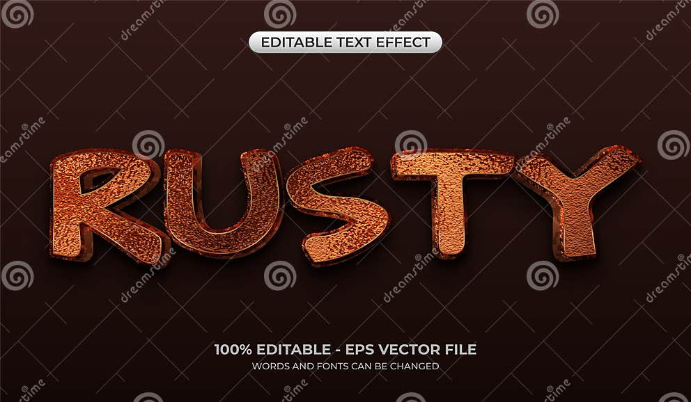 3D Rusty Text Effect. Editable Rusty Iron Text Effect Stock Vector ...