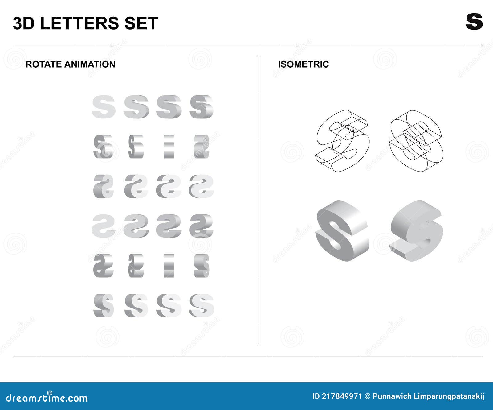 3d S Alphabet Letters Set Animate Isometric Wireframe Vector Stock ...