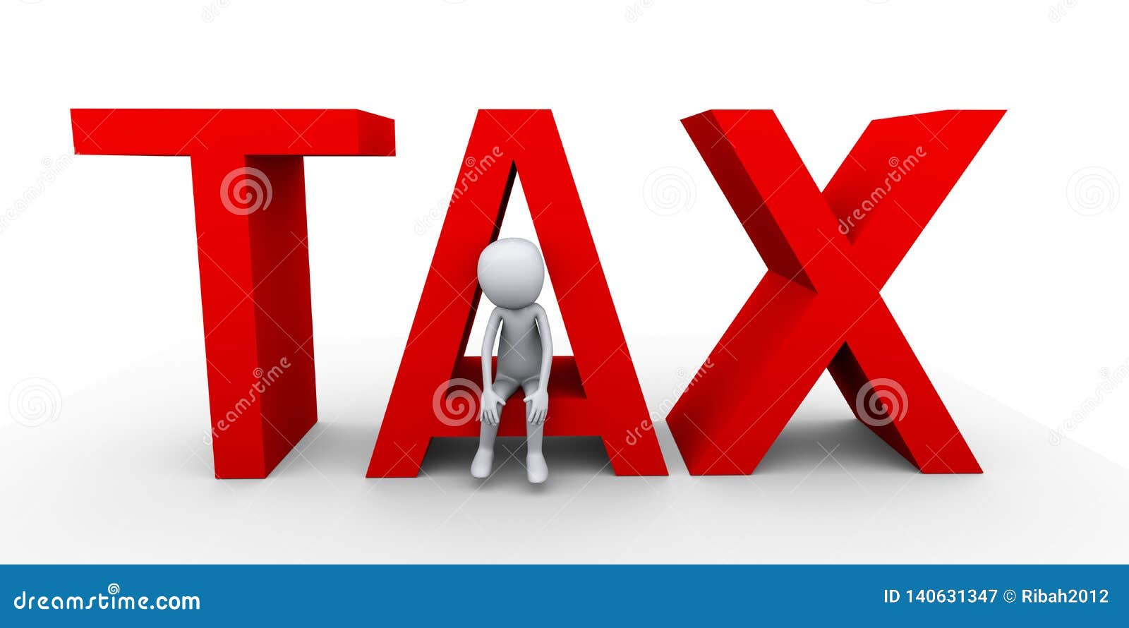 3d Sad Man Sitting Inside Word Tax Stock Illustration - Illustration of ...