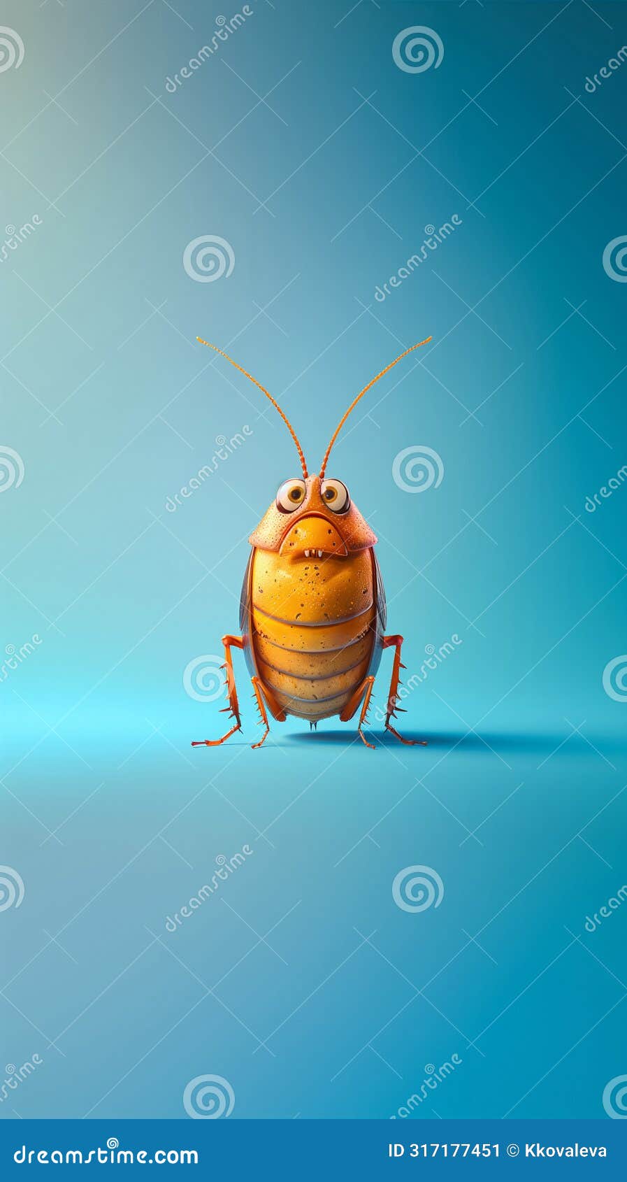 3d Fat And Sad Cockroach Isolated On Yellow Background. Horizontal ...