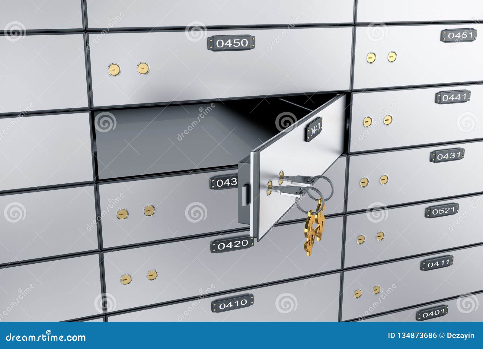 3D Safe Deposit Boxes with Open One Safe Cell. Stock Illustration ...