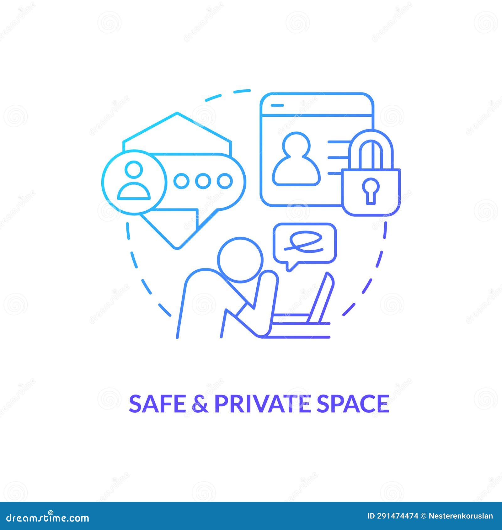 2D Safe and Private Space Linear Icon Concept Stock Illustration ...