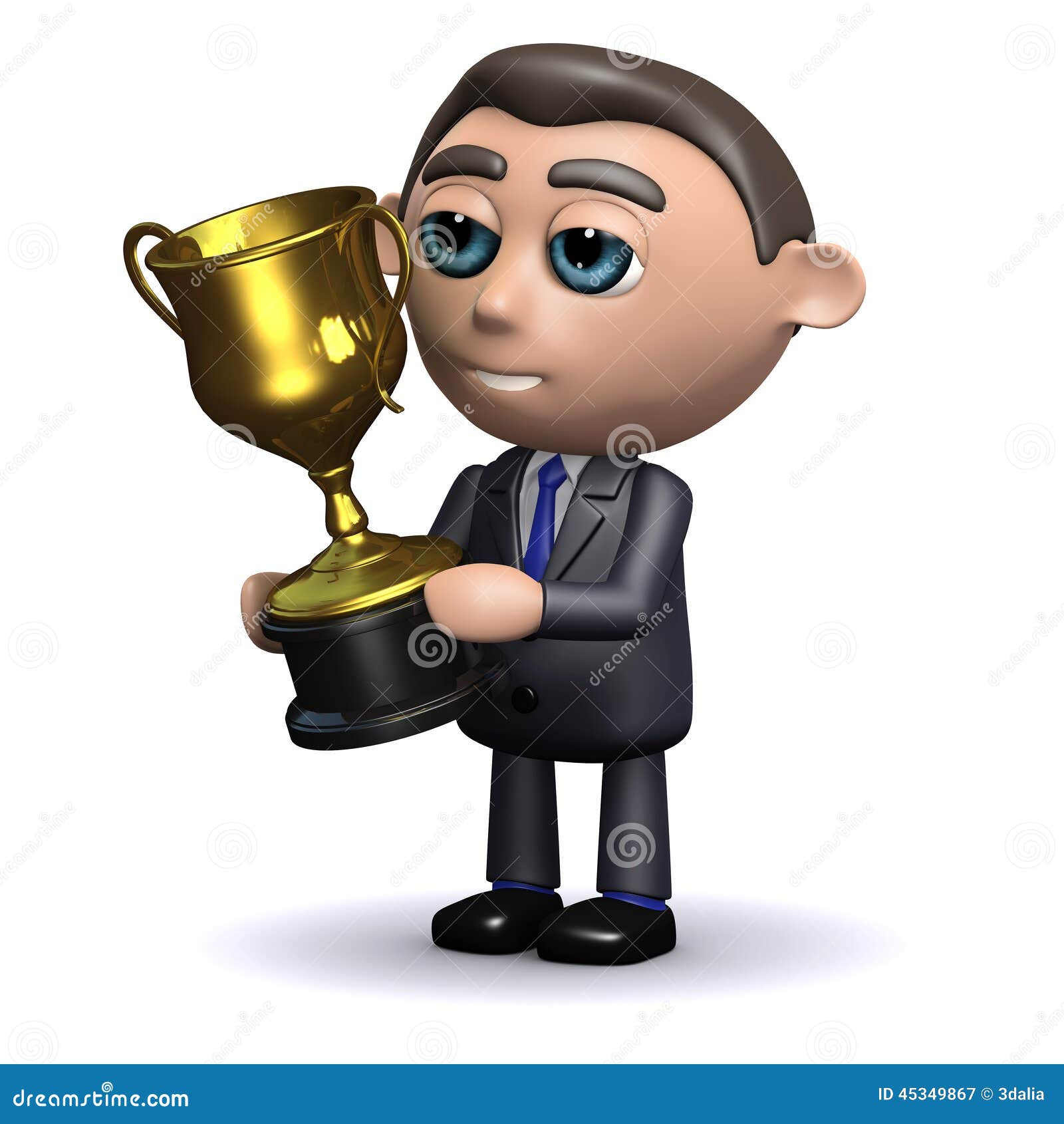 3d Salesman Holding a Gold Cup Trophy Stock Illustration - Illustration ...