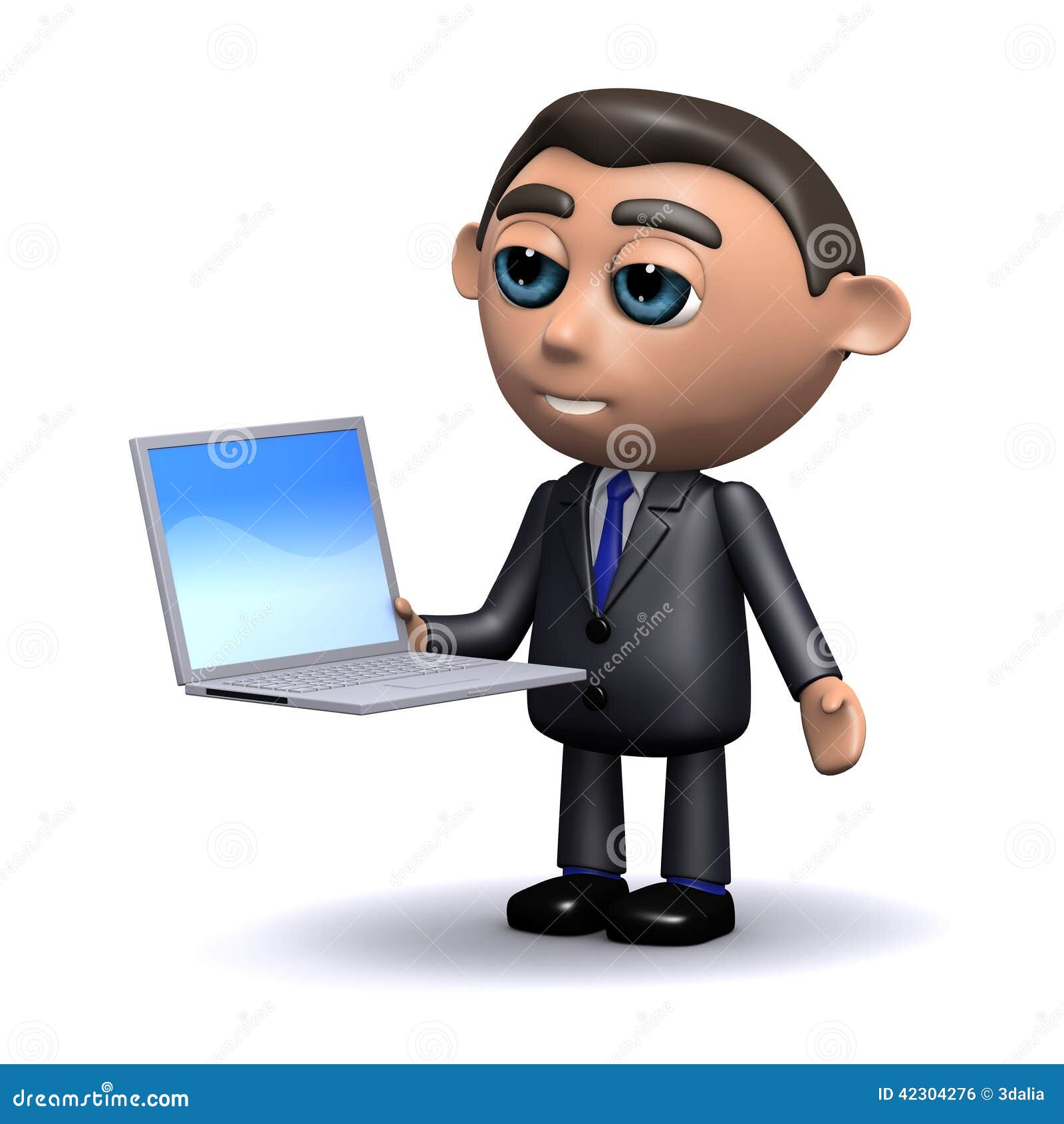 3d Salesman using a laptop stock illustration. Illustration of collar ...
