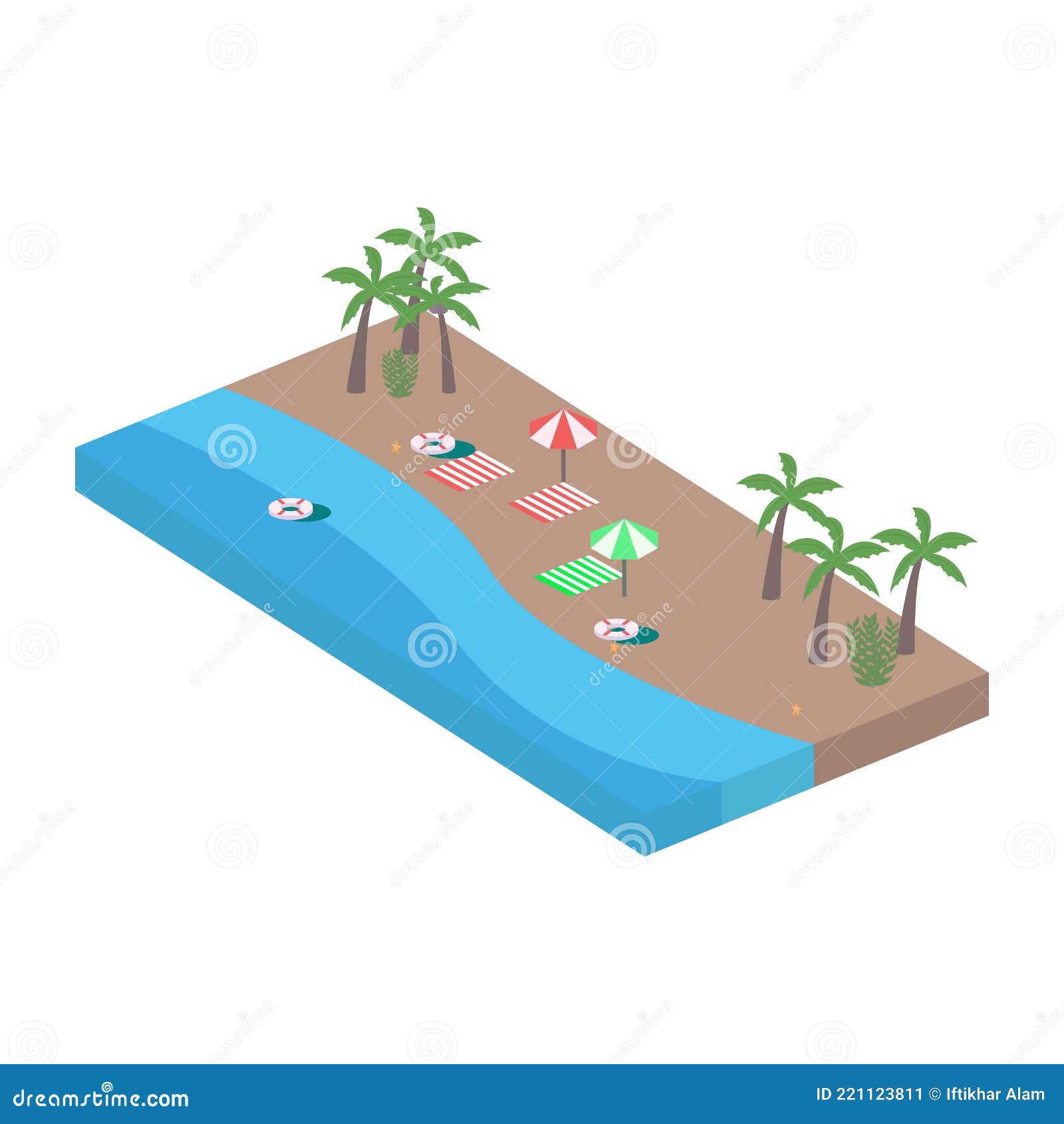 2.5D Sandy Beach Vector Design with the Resort Concept, Sandy Beach ...