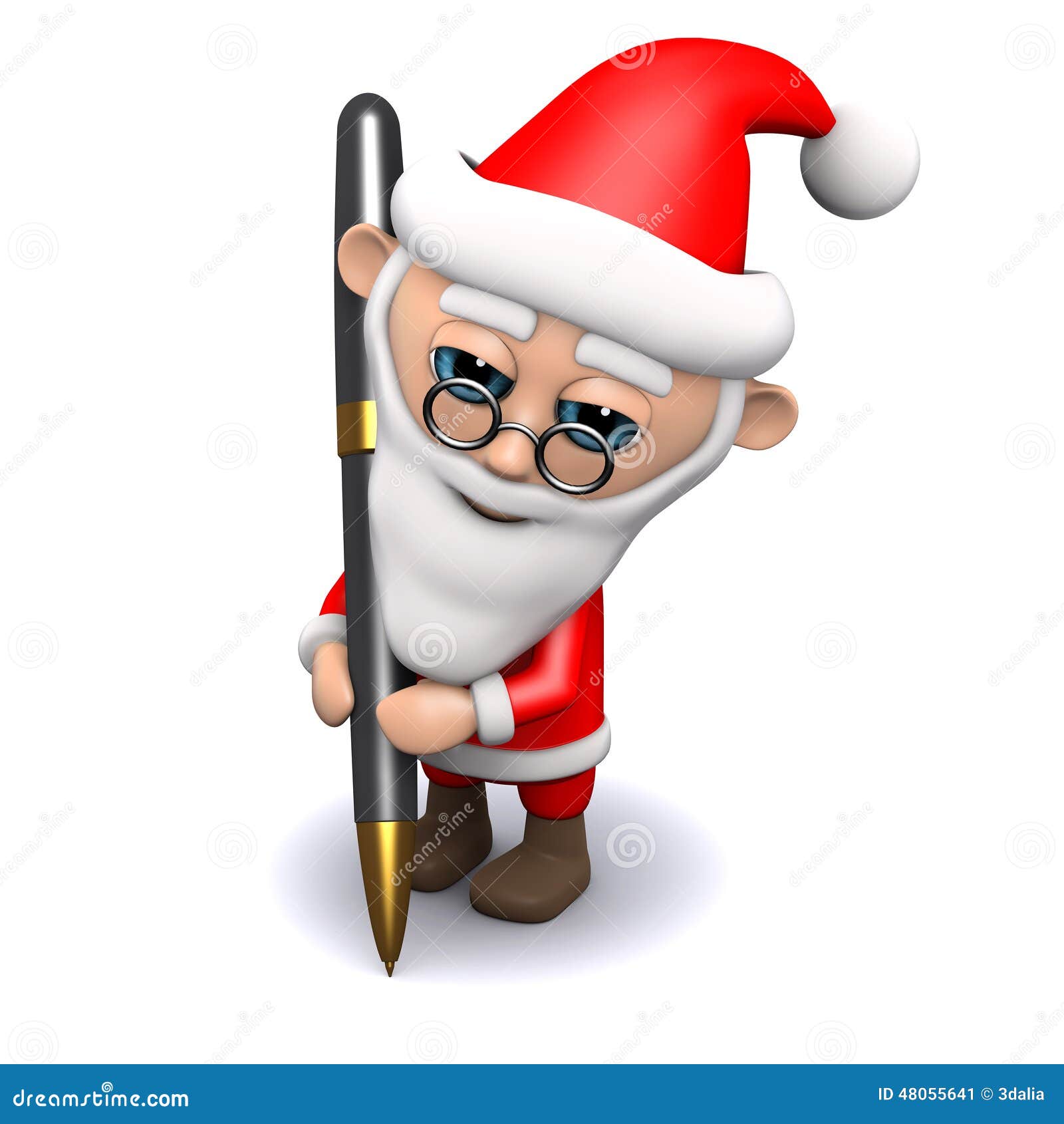 3d Santa Claus Writing with a Pen Stock Illustration - Illustration of ...