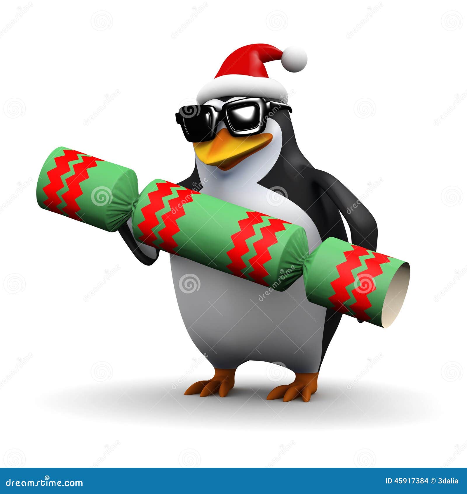3d Santa Penguin with Christmas Cracker Stock Illustration ...
