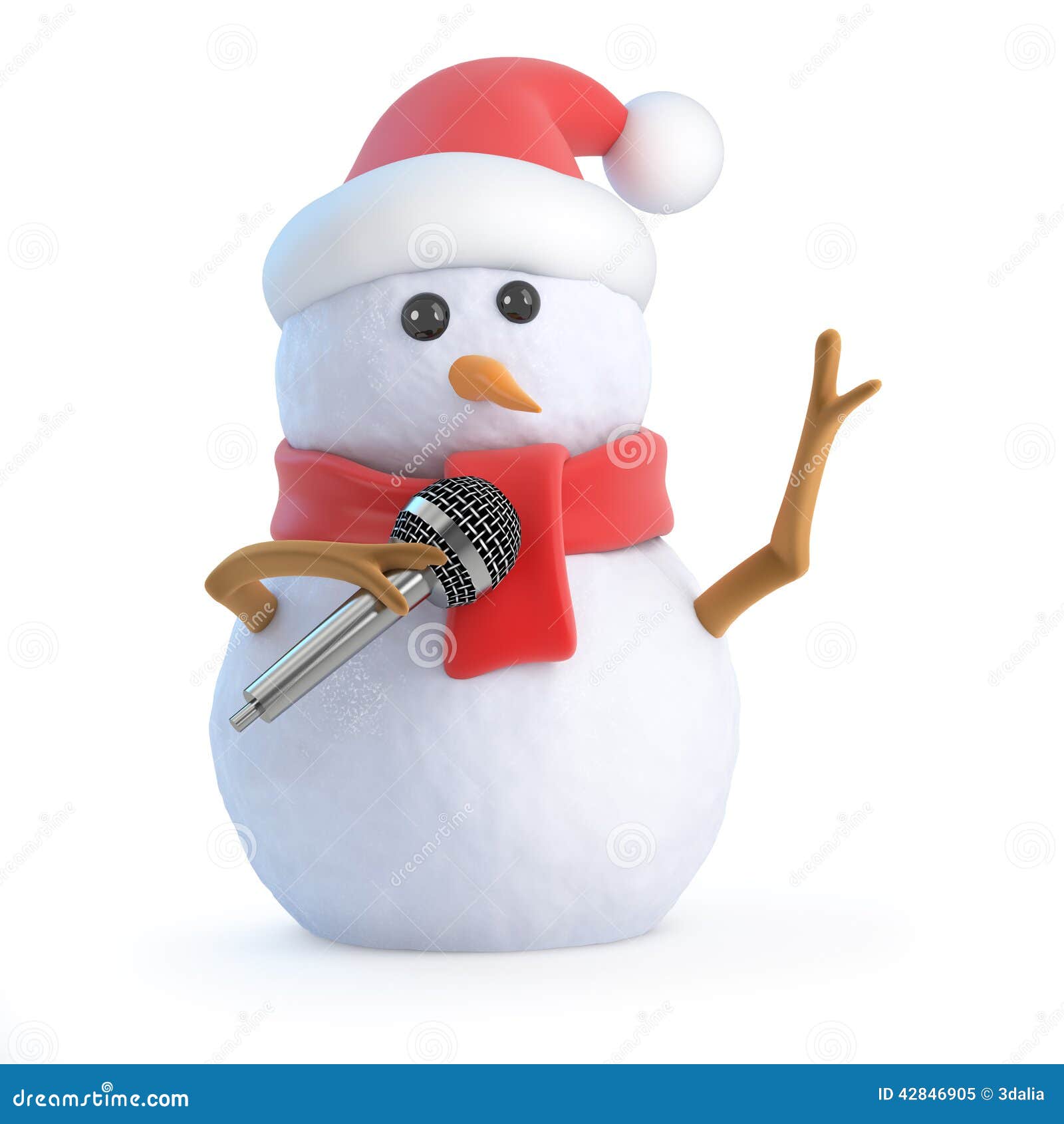 3d Santa Snowman Sings into the Microphone Stock Illustration ...