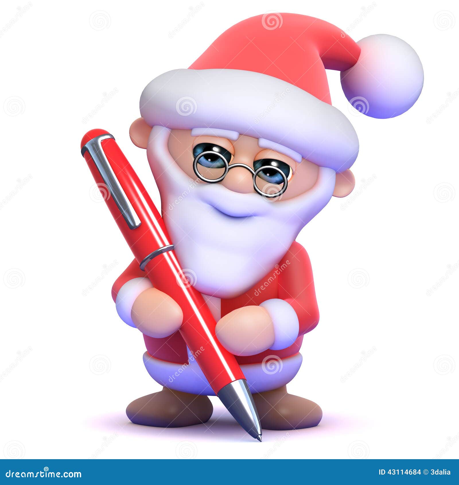 3d Santa Writing with a Pen Stock Illustration - Illustration of ...