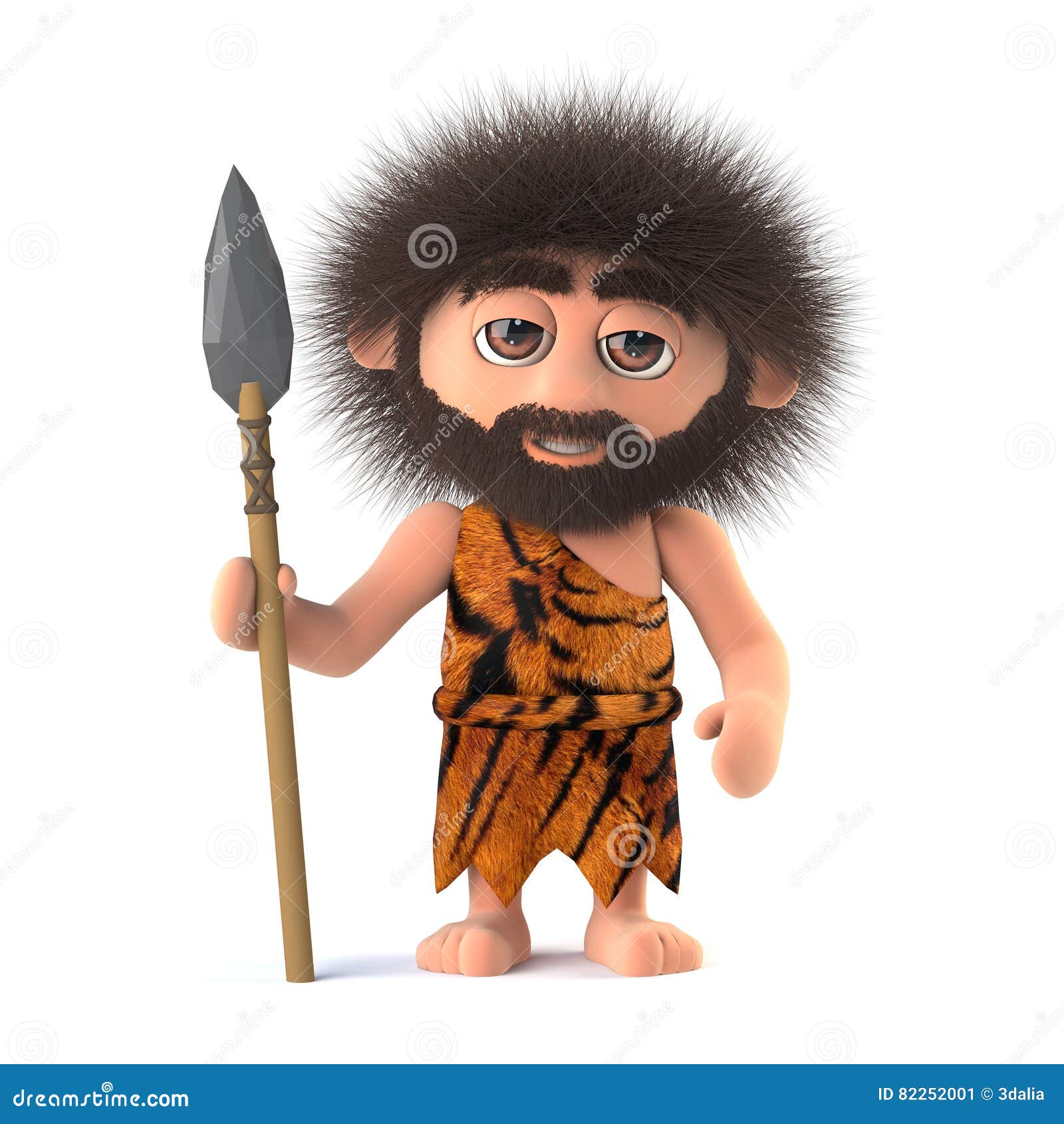 3d Savage Caveman with Spear Stock Illustration - Illustration of ...