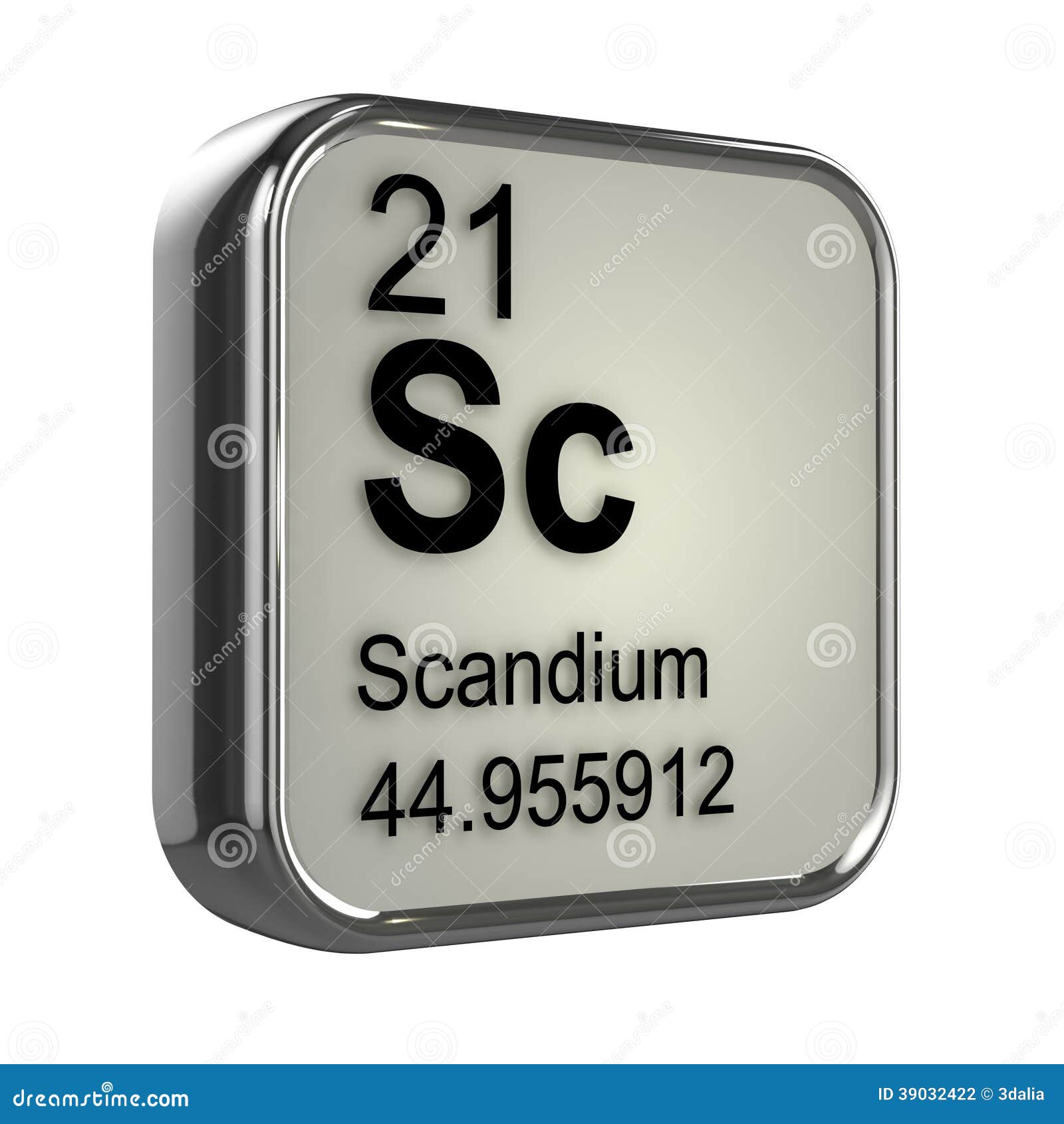 Scandium As Element 21 Of The Periodic Table 3D Illustration On Silver ...