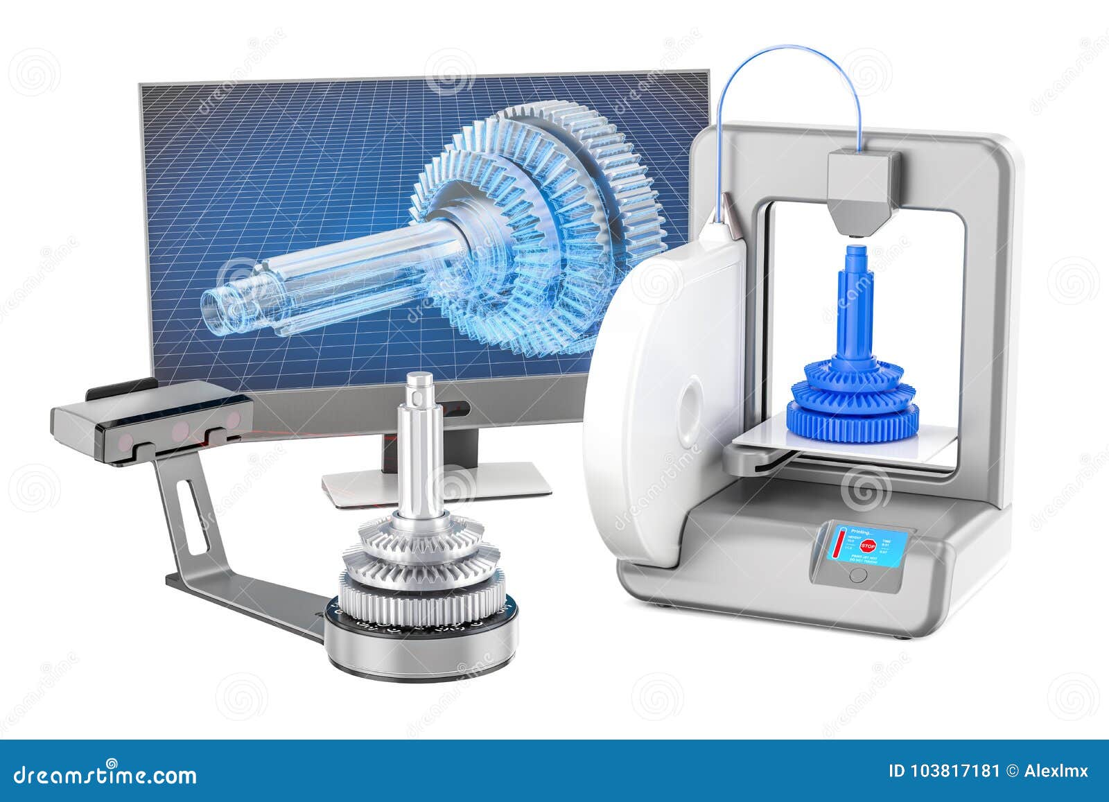 3d Scanner, 3d Printer and Computer Monitor, 3D Rendering Stock ...