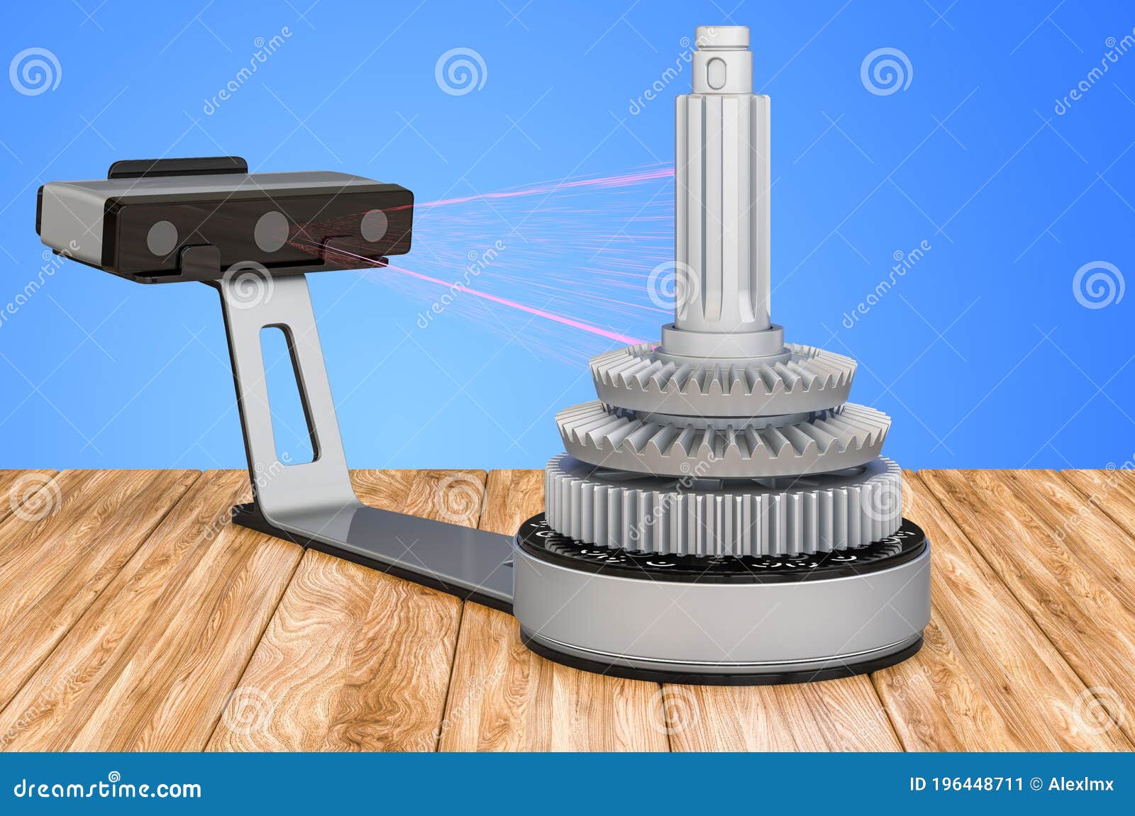 3D Scanner on the Wooden Table. 3D Rendering Stock Illustration ...
