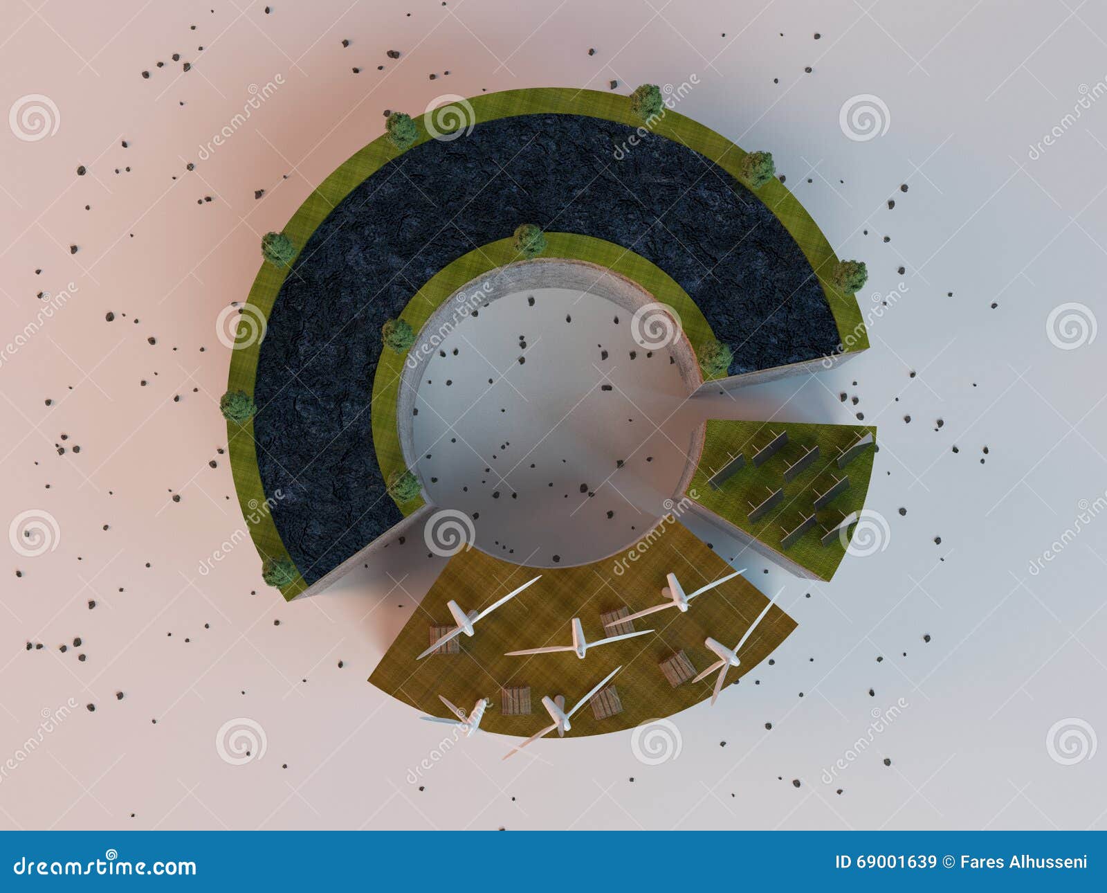 3d Scene with Divided Power Saving Methodes Stock Illustration ...