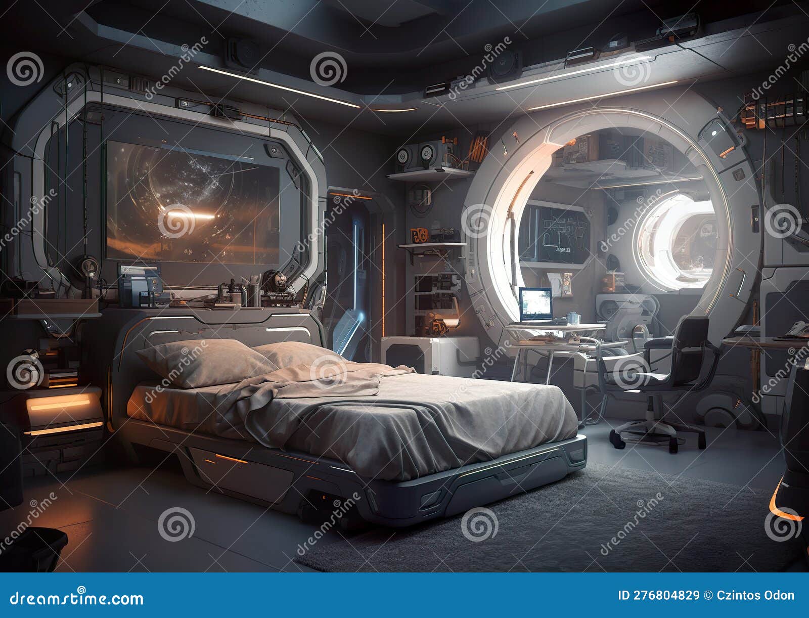 A 3D Sci-fi Bedroom. Very Nice, Clean Lines Characterize the Interior ...