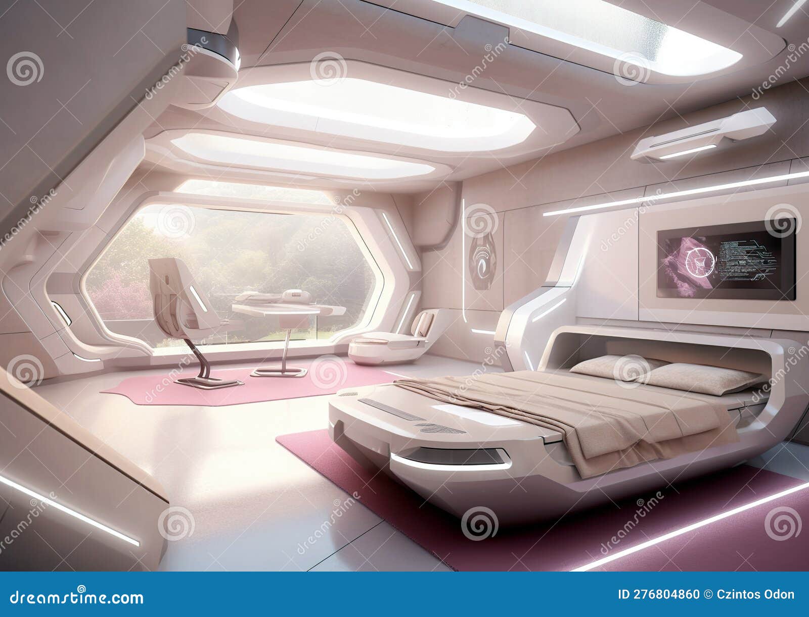 A 3D Sci-fi Bedroom. Very Nice, Clean Lines Characterize the Interior ...