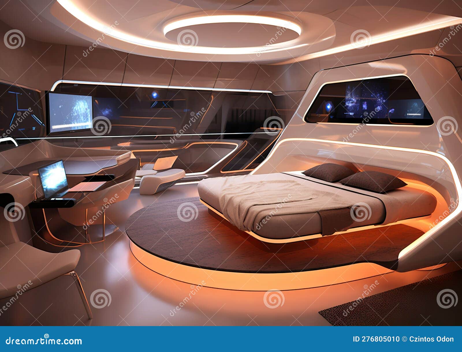 A 3D Sci-fi Bedroom. Very Nice, Clean Lines Characterize the Interior ...
