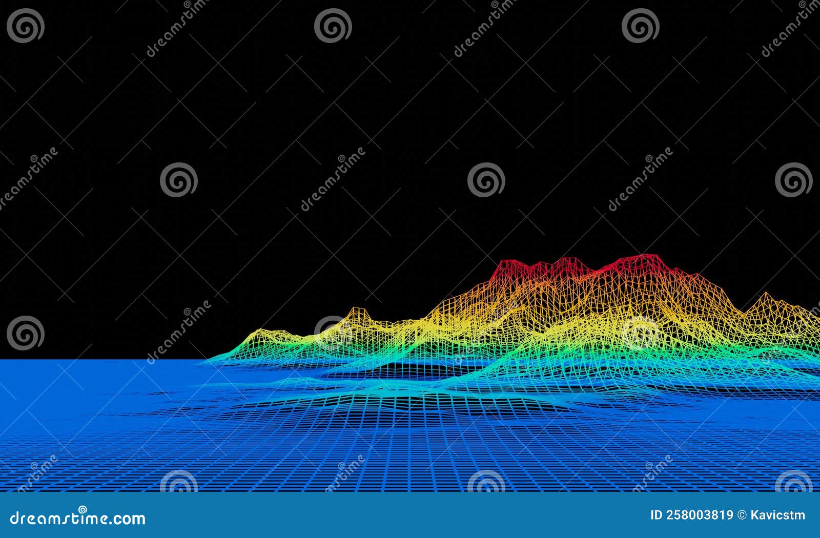 3D Scientific Grid Terrain Gradient Color Island Stock Illustration ...