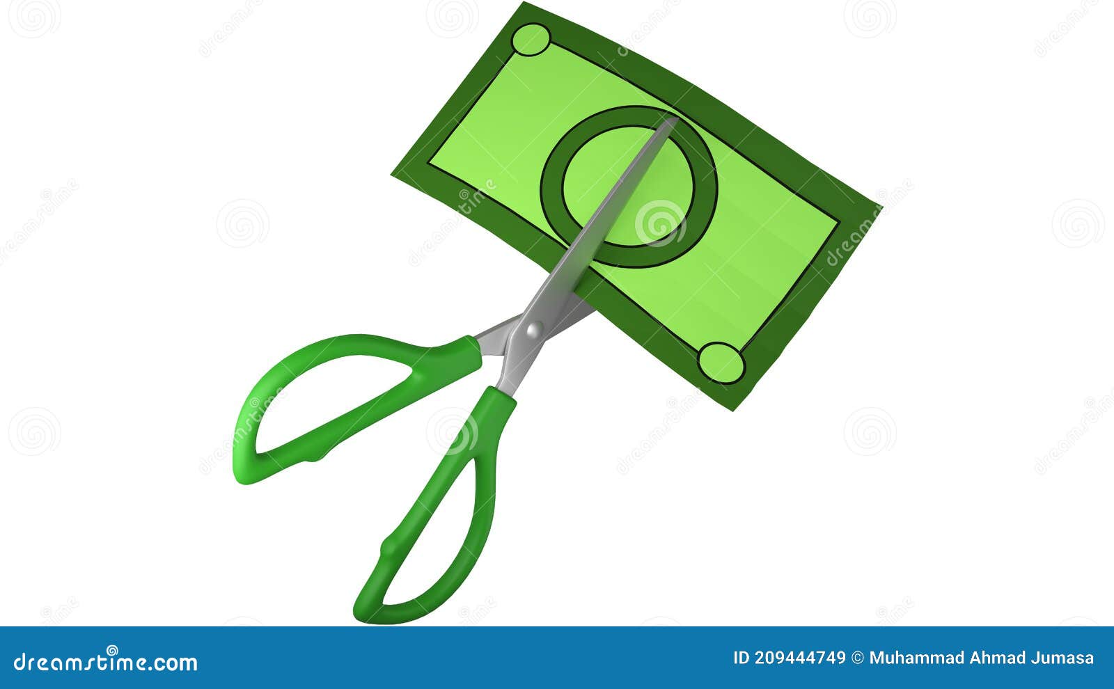 3D Scissors Cutting Money and Splitting it into Two Stock Illustration ...