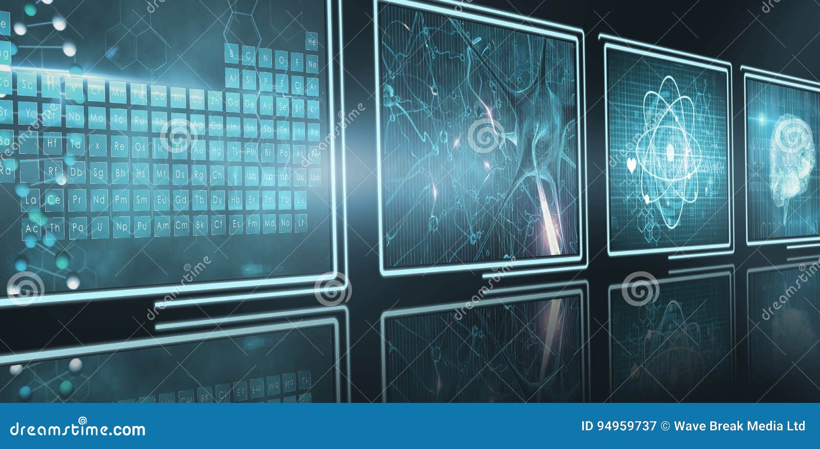 3d Screens with Blue Interface Stock Illustration - Illustration of ...