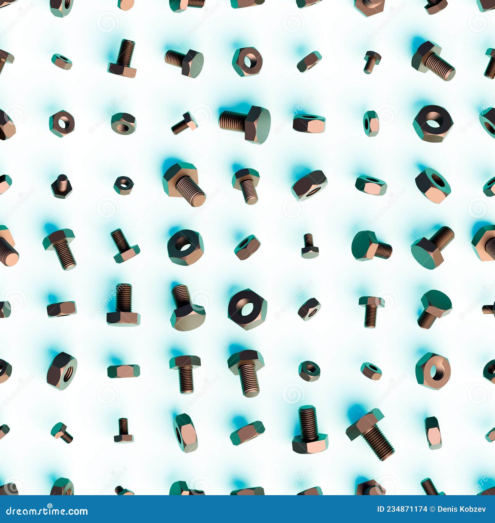 3d Rendering. Seamless Pattern of Bolts and Nuts of Different Sizes ...