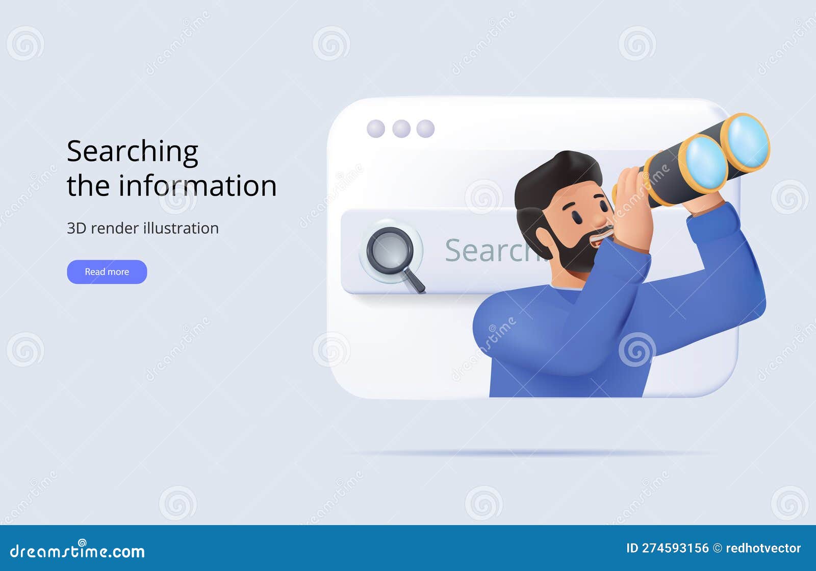 3D Search Browser. Character Looking through Binoculars. Business ...
