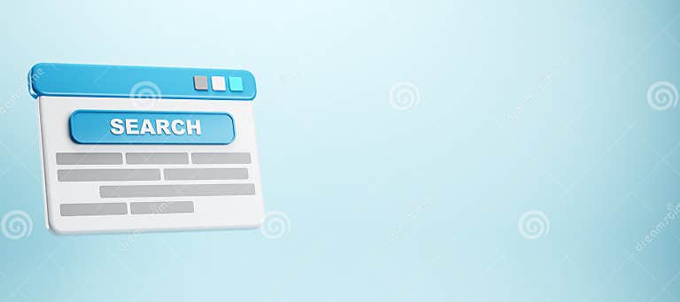 3D Search Interface Design with a Highlighted Button on a Light Blue ...