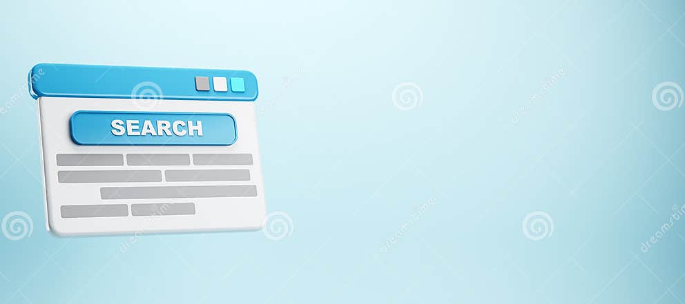 3D Search Interface Design with a Highlighted Button on a Light Blue ...