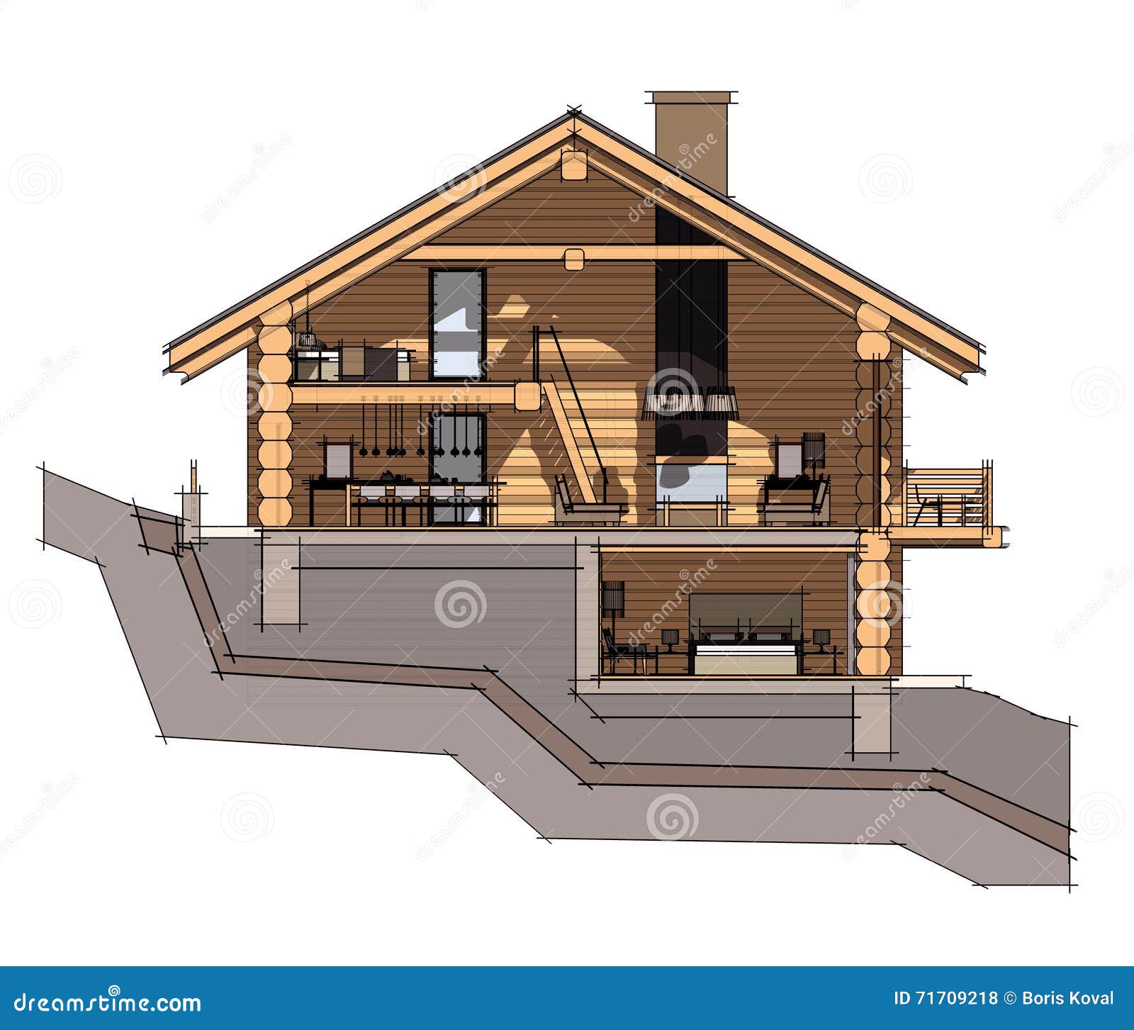 3d Section of a Country House Stock Illustration - Illustration of ...