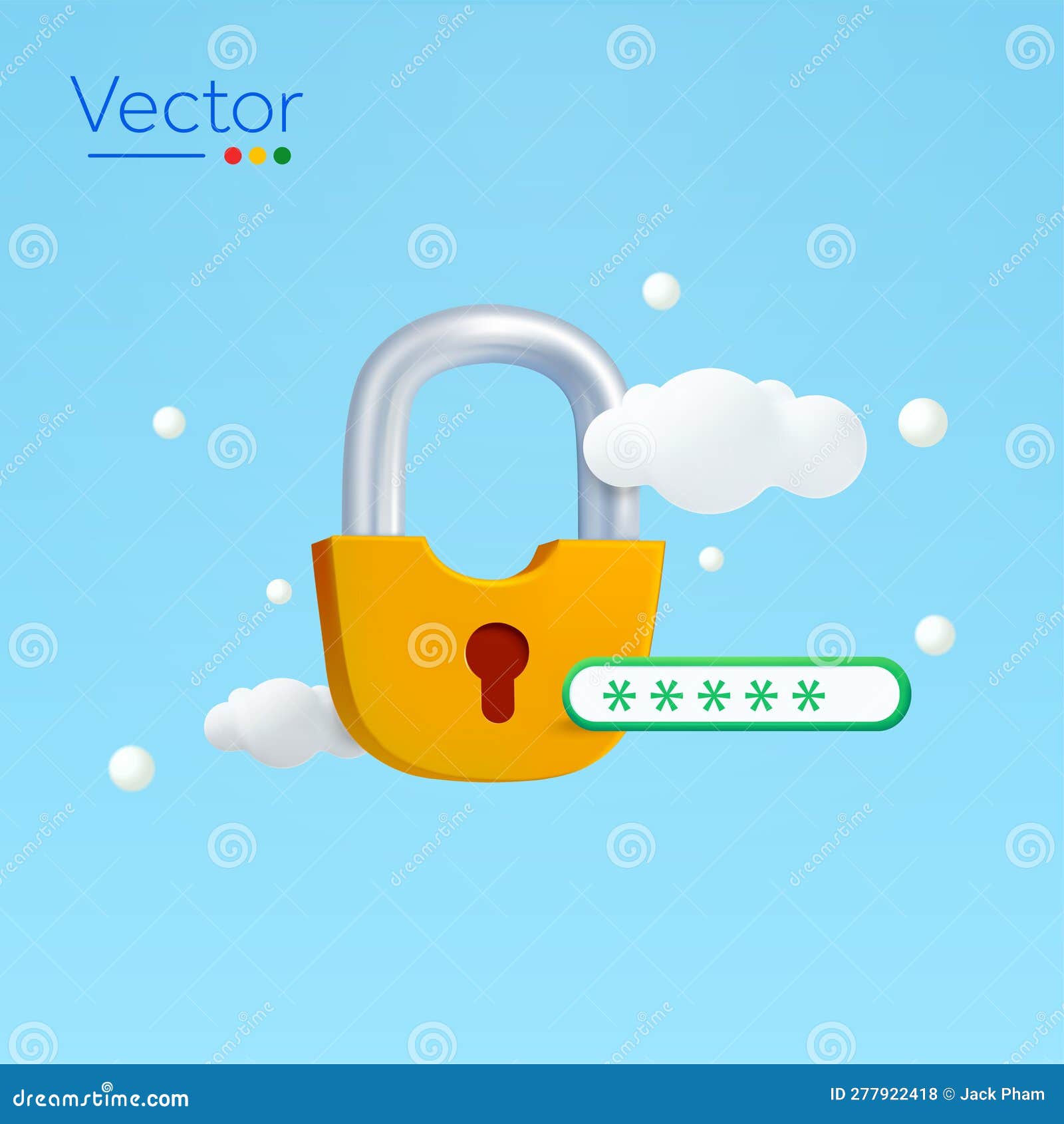 3d Secured Lock with Password Input, Clouds Flying Around, Isolated on ...