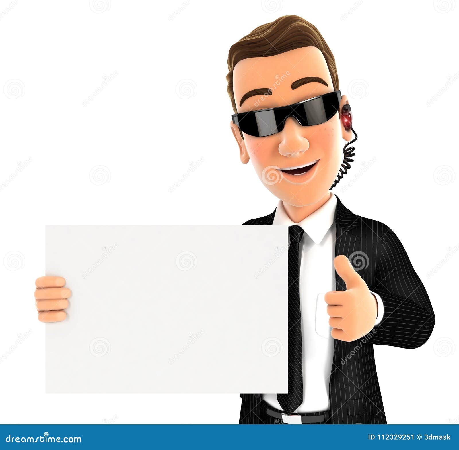 3d Security Agent Holding Placard with Thumb Up Stock Illustration ...