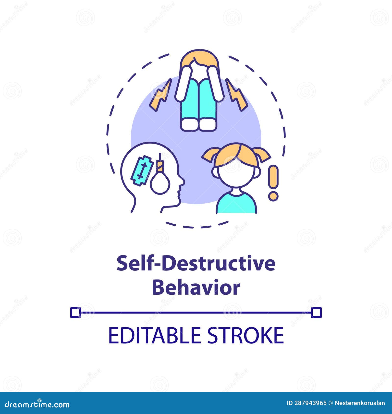 2D Self Destructive Behavior Line Icon Concept Stock Illustration ...